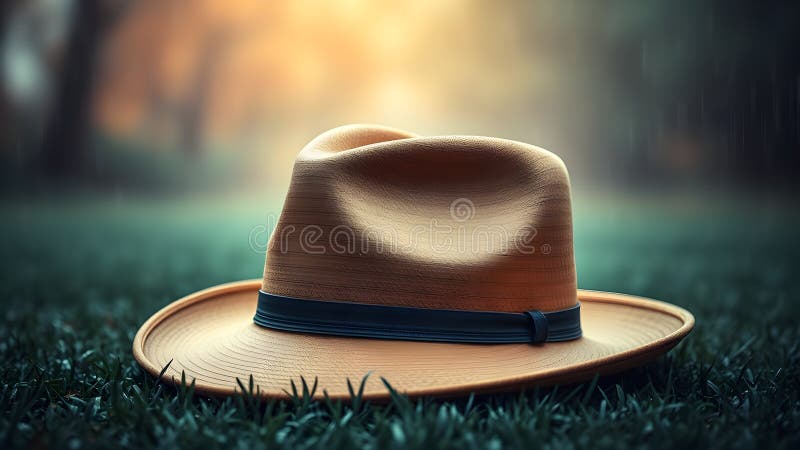 A Hat is Laying on the Grass Stock Illustration - Illustration of ...