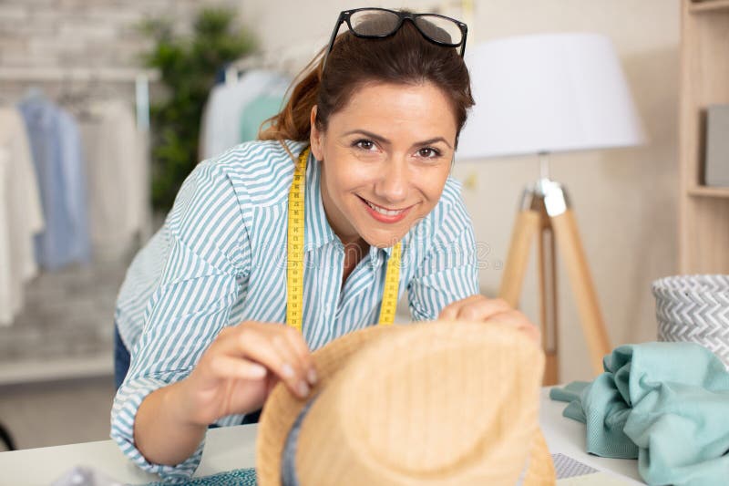 Hat Maker Working on Design in Studio Stock Photo - Image of seamstress ...