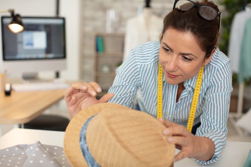 Hat Maker Working on Design in Studio Stock Image - Image of attractive ...