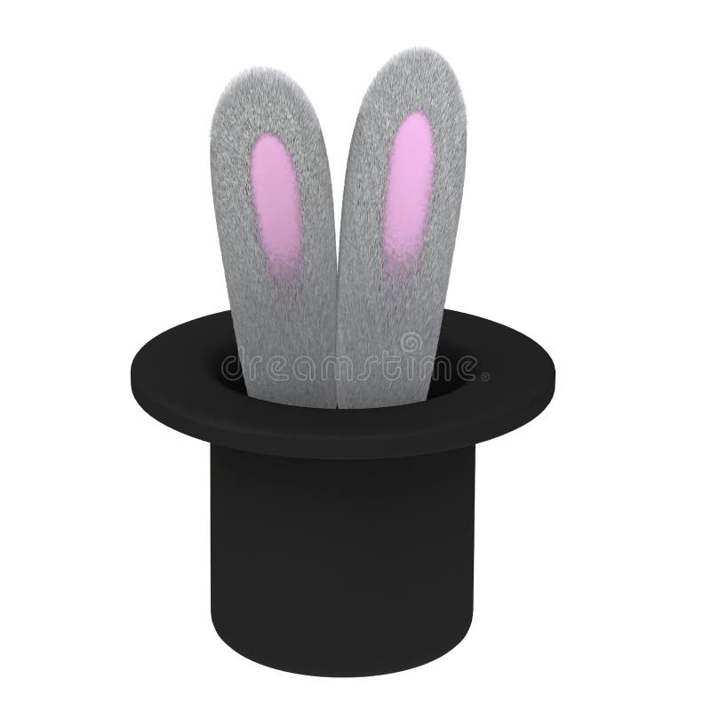 Rabbit ears in top hat 3d stock illustration. Illustration of classic ...