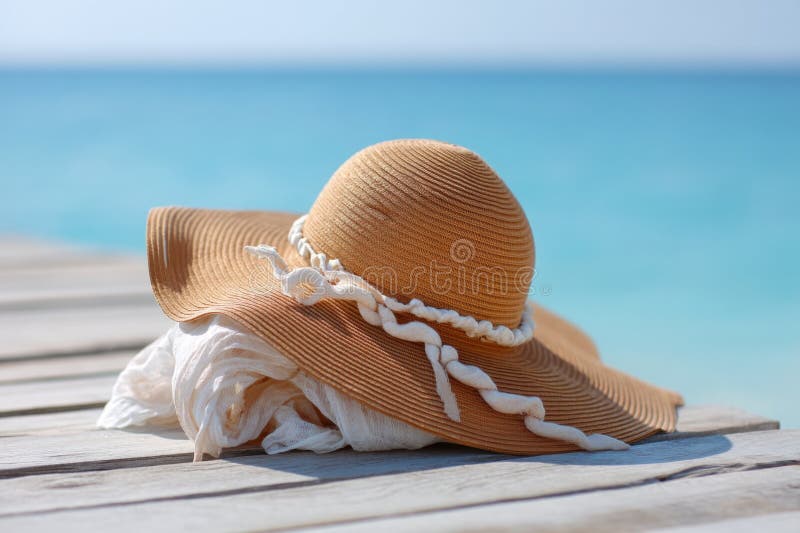 A Hat Rests Casually on a Rustic Wooden Table, Hello Summer Background ...