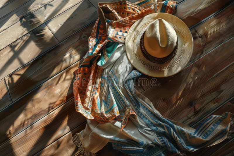 Hat and Scarf Laid Out on a Wooden Floor Stock Photo - Image of apparel ...