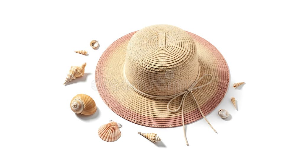 Hat and Seashells on White Background Summer Vacation Stock ...