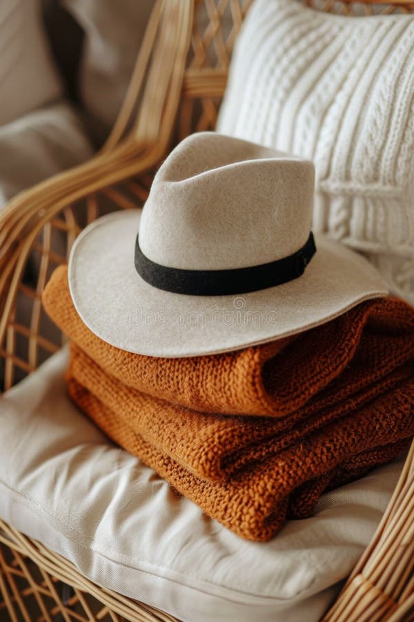 Hat, Sweater, and Blanket on Wicker Chair Stock Illustration ...