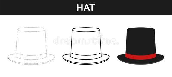 Hat Tracing and Coloring Worksheet for Kids Stock Vector - Illustration ...
