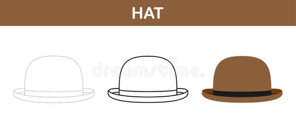 Hat Tracing and Coloring Worksheet for Kids Stock Vector - Illustration ...