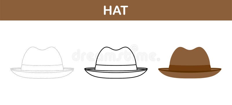 Hat Tracing and Coloring Worksheet for Kids Stock Illustration ...