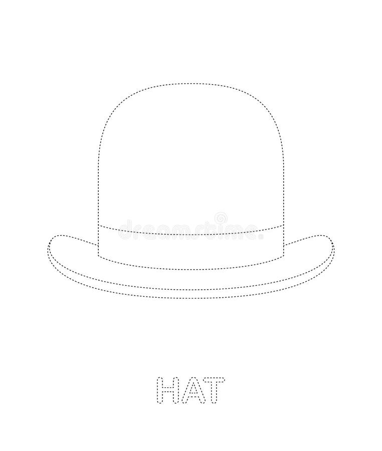 Hat Tracing Worksheet for Kids Stock Vector - Illustration of outline ...