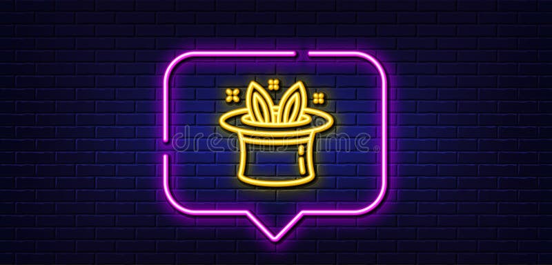 Hat-trick Line Icon. Magic Tricks with Hat and Rabbit Sign. Neon Light ...