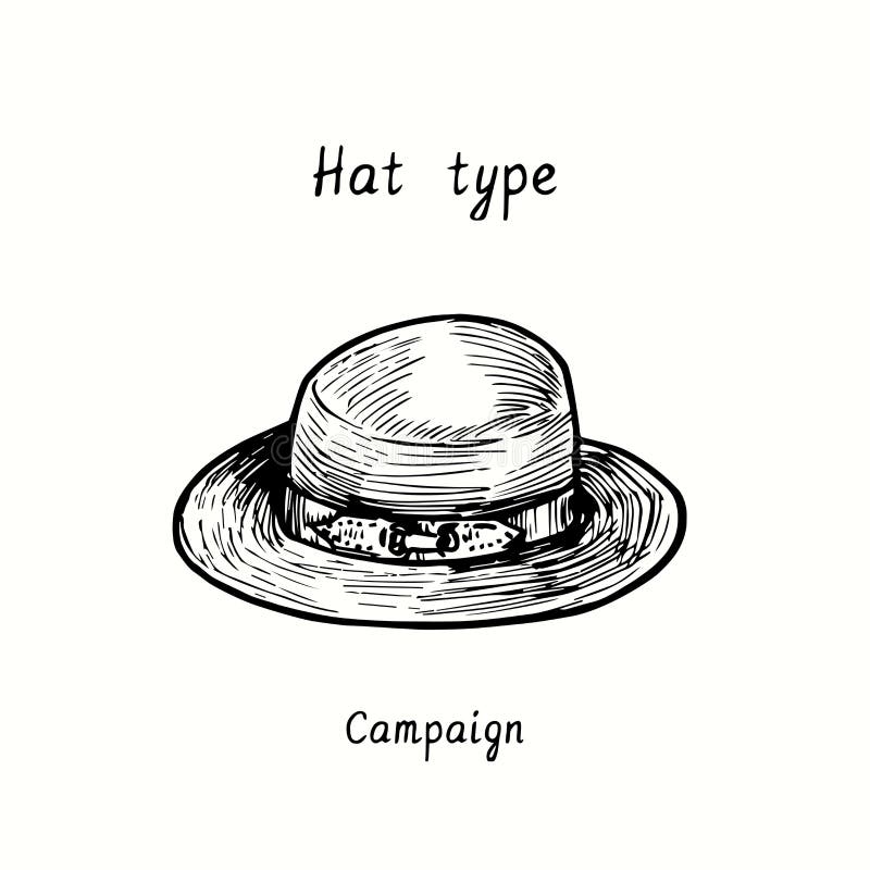 Hat Type, Campaign Hat. Ink Black and White Drawing Illustration Stock ...