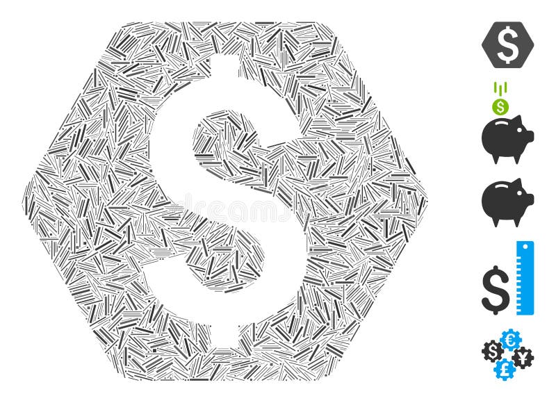 Hatch Collage Dollar Hexagon Icon Stock Illustration - Illustration of ...