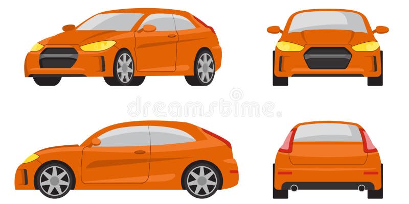 Hatchback Car in Different Views. Stock Vector - Illustration of ...