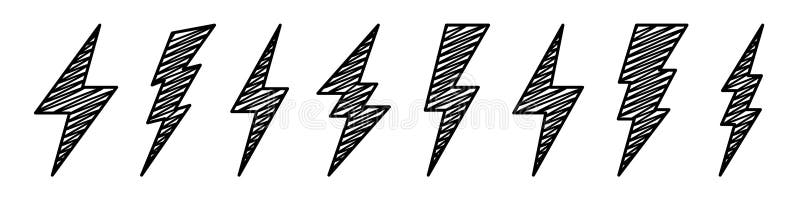 Hatched Lightning Bolt Icons Collection. Hand Drawn Flash Symbol ...