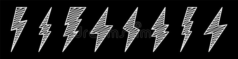 Hatched Lightning Bolt Icons Collection. Hand Drawn Flash Symbol ...