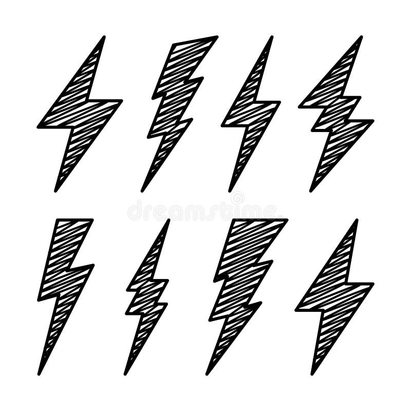 Hatched Lightning Bolt Icons Collection. Hand Drawn Flash Symbol ...