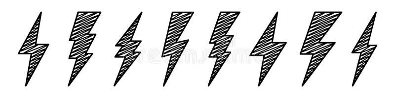 Hatched Lightning Bolt Icons Collection. Hand Drawn Flash Symbol ...