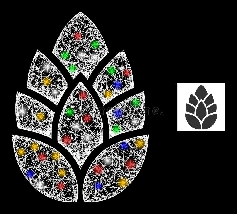 Hatched Mesh Hop Cone Icon with Colored Flash Nodes Stock Vector ...