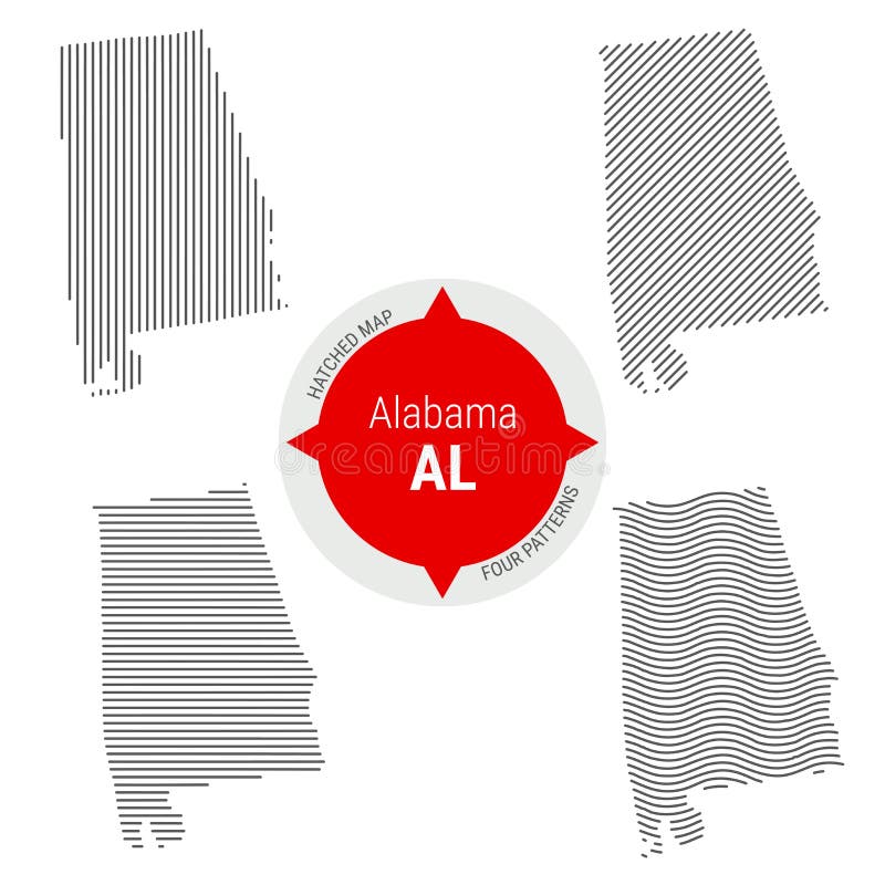 Hatched Pattern Vector Map of Alabama. Stylized Simple Silhouette of ...