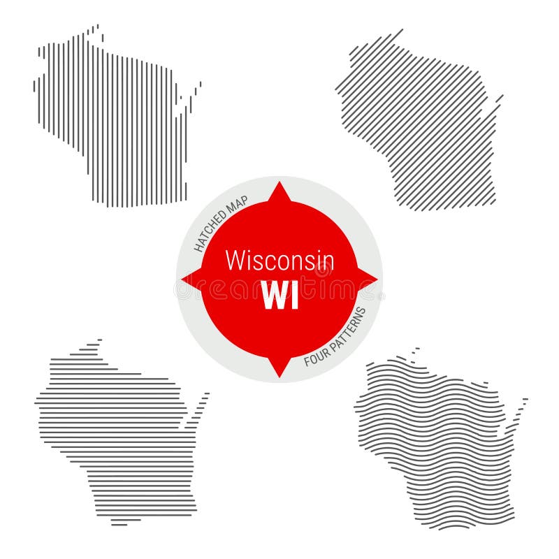 Hatched Pattern Vector Map of Wisconsin. Stylized Simple Silhouette of ...