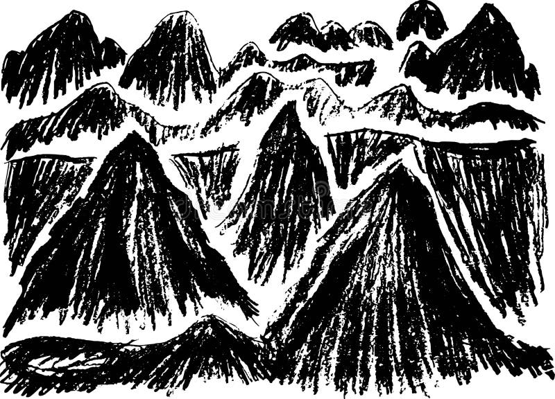 Hatched Silhouettes of Mountains. Set of Hand-drawn Hills Stock Vector ...