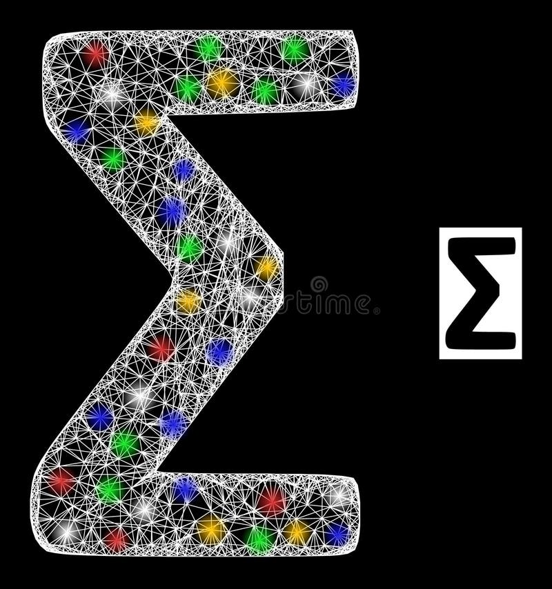 Hatched Web Mesh Sigma Greek Symbol Icon with Multi Colored Flash Nodes ...