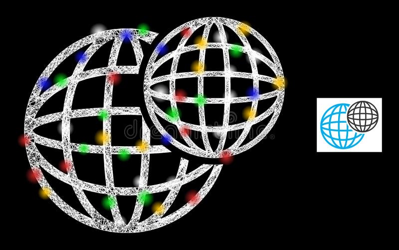 Hatched Web Mesh Spheric Balls Icon with Colored Flash Nodes Stock ...