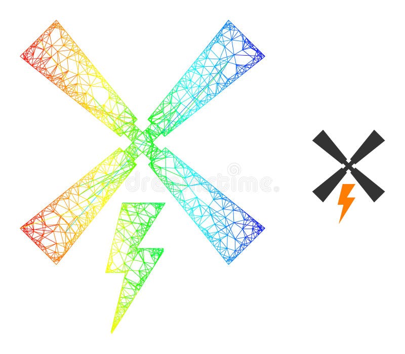 Hatched Wind Electric Generation Web Mesh Icon with Spectral Gradient ...