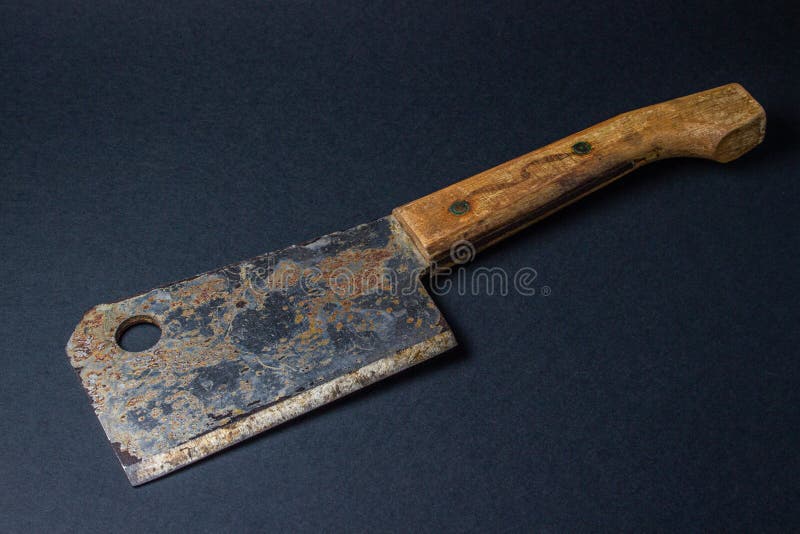 Hatchet on a Black Background. Old Rusty Kitchen Hatchet Stock Photo ...