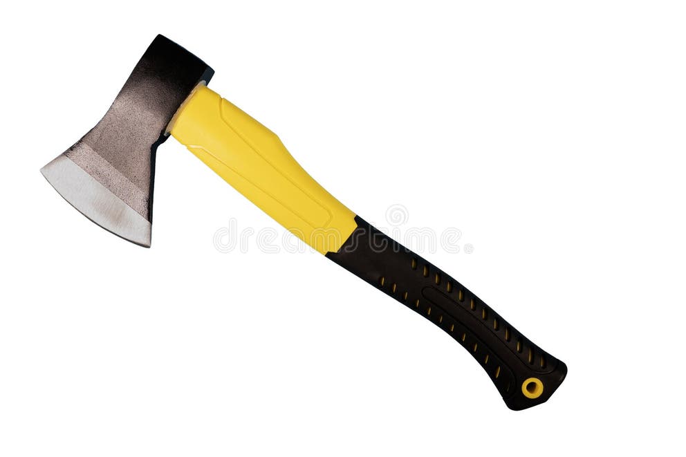 Hatchet with a Plastic Handle and a Black Rubber Grip. Isolated on ...