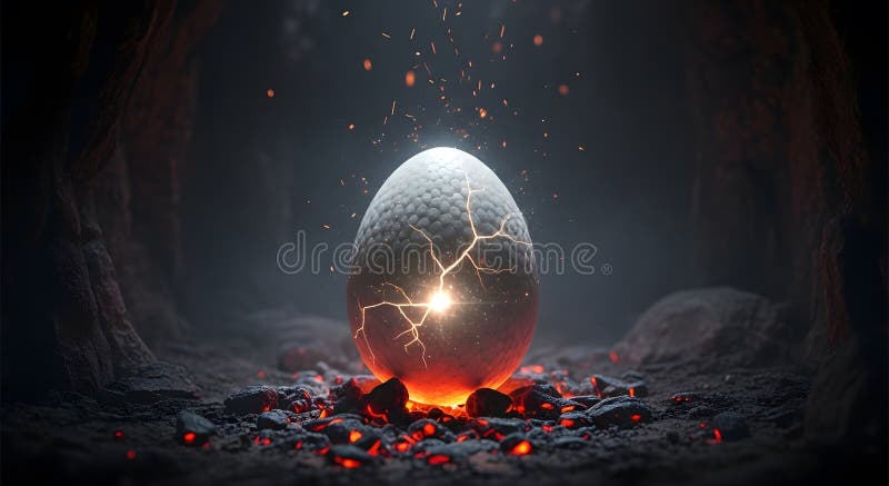 Hatching of a Mythical Creature: a Glowing Egg in Volcanic Embers Stock ...