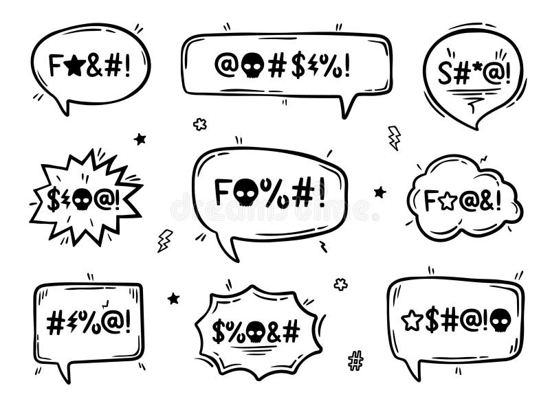 Hate Angry Talk, Comic Swear Speech Bubbles Set Stock Illustration ...