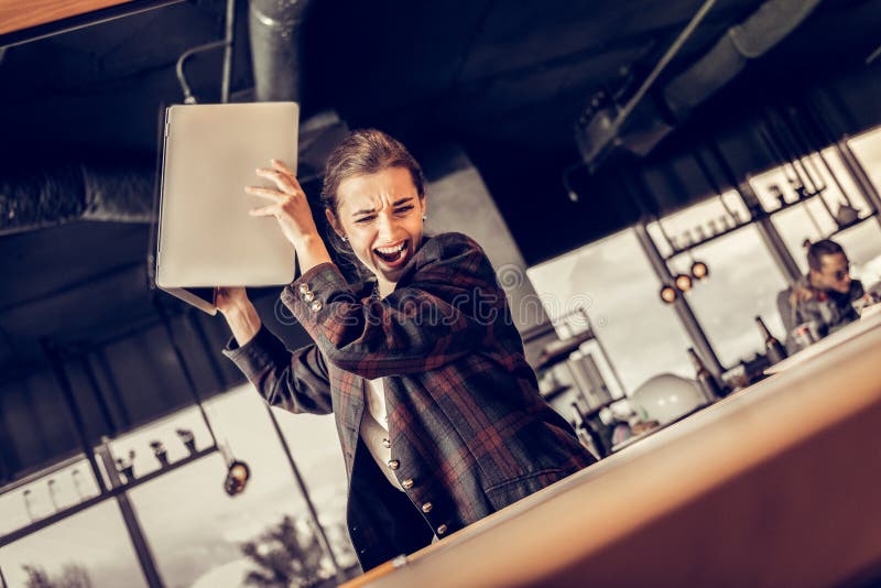 Angry Office Worker Going To Throw Her Laptop Stock Photo - Image of ...