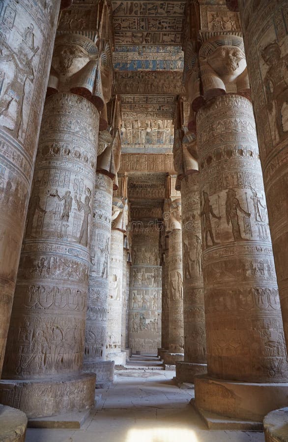 The Hathor Columns of Dendera Temple Stock Photo - Image of ptolemy ...