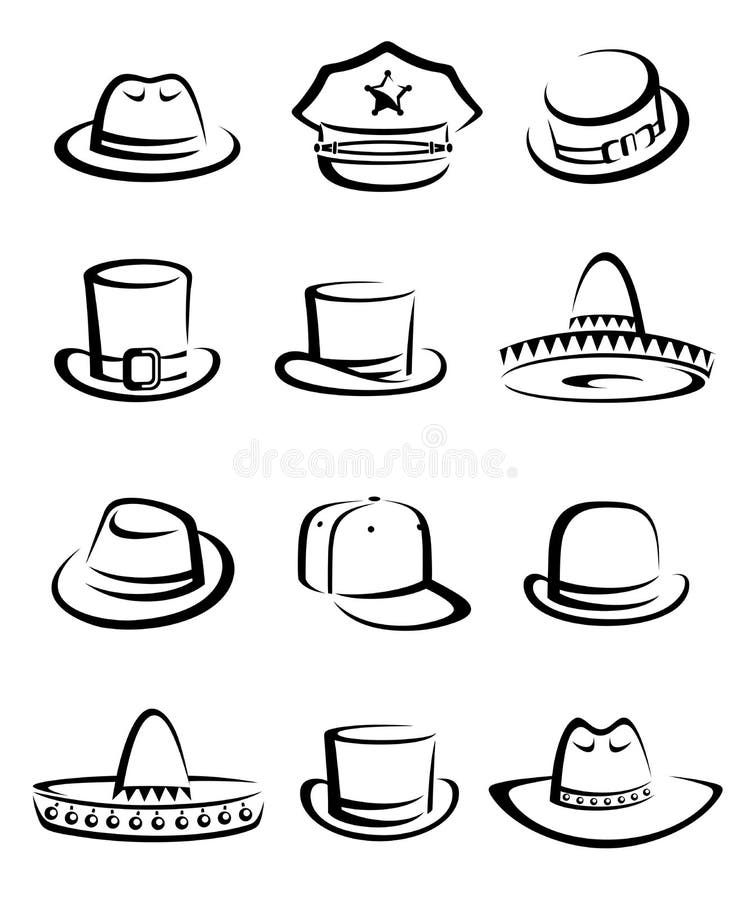 Hats Set, Collection of Headgear Stock Vector - Illustration of helmet ...