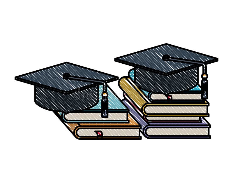 Hats Graduation with Pile Books Stock Vector - Illustration of academy ...