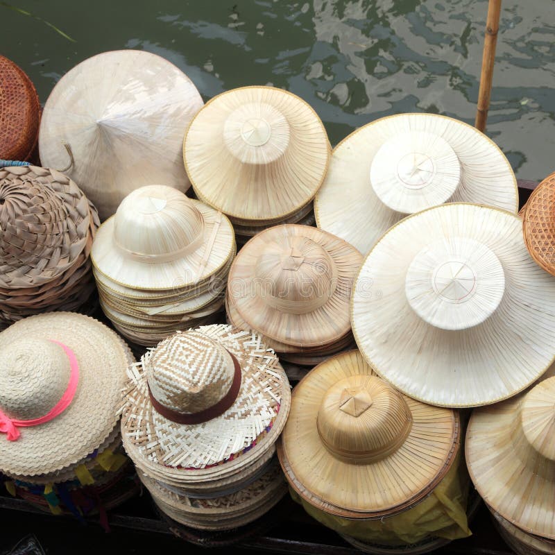 Hats made of bamboo leaves stock image. Image of craft - 95076113