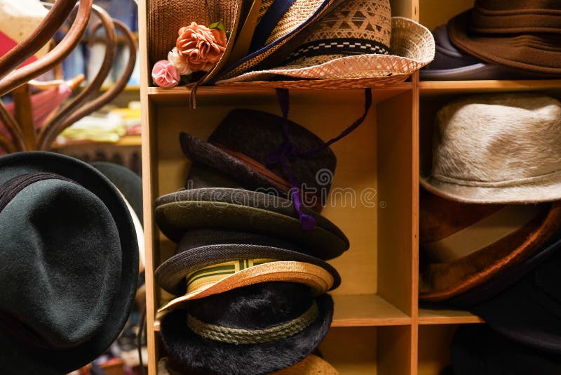 Hats in Retro Store on the Shelf. Elegant Hats Stock Photo - Image of ...
