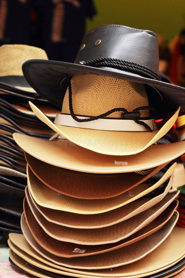Hats for Sale at the Market Stock Image - Image of closeup, clothes ...