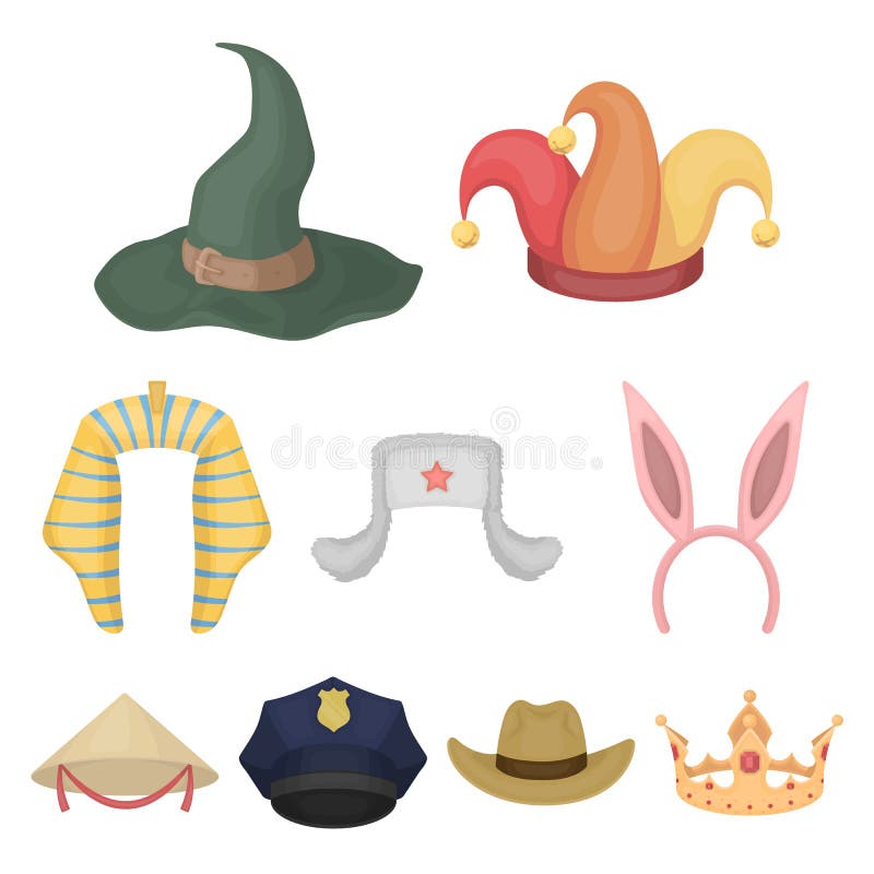 Hats Set Icons in Outline Style. Big Collection of Hats Illustration ... Hats Set Icons in Outline Style. Big Collection of Hats Illustration ...