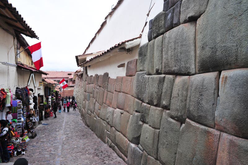 Hatun Rumiyoc Street with Incan Twelve Angle Stone in Cusco, Peru ...
