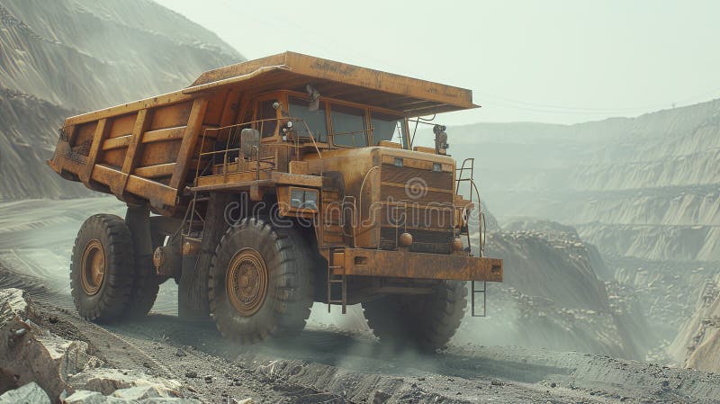 Hauling Ore in a Huge Dump Truck Over the Terraced Paths of a Deep Open ...