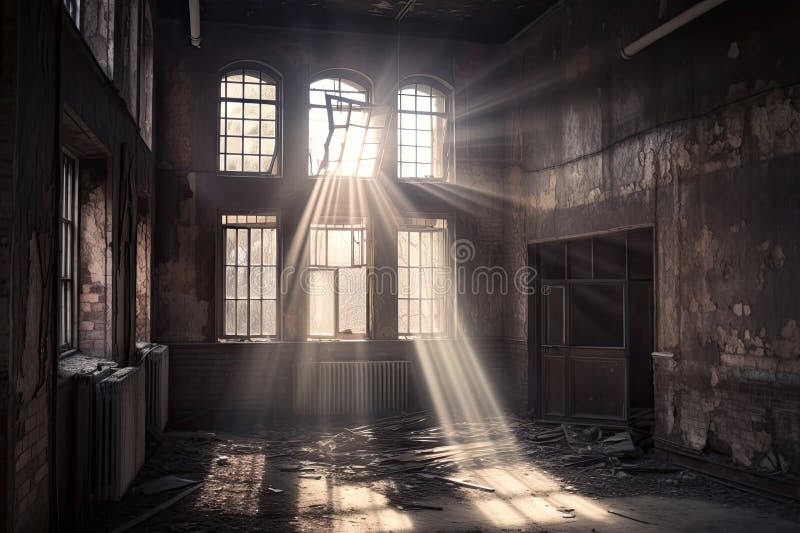 Haunted Abandoned Building, with Light Shining through Broken Windows ... Haunted Abandoned Building, with Light Shining through Broken Windows ...