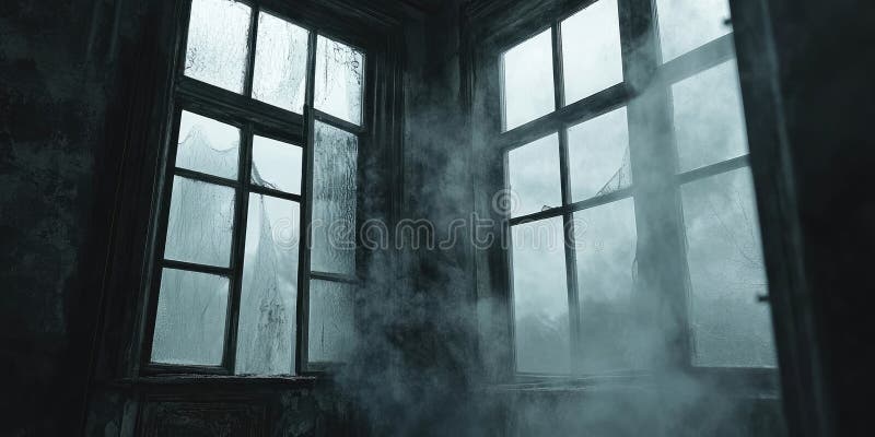 Haunted Abandoned House with Broken Windows Eerie Mist, and Dark ...