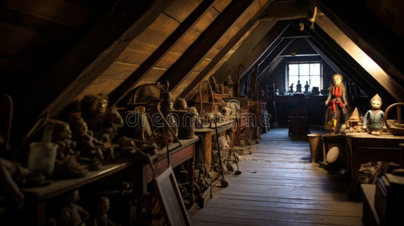 A Haunted Attic with Antique Toys Stock Illustration - Illustration of ...