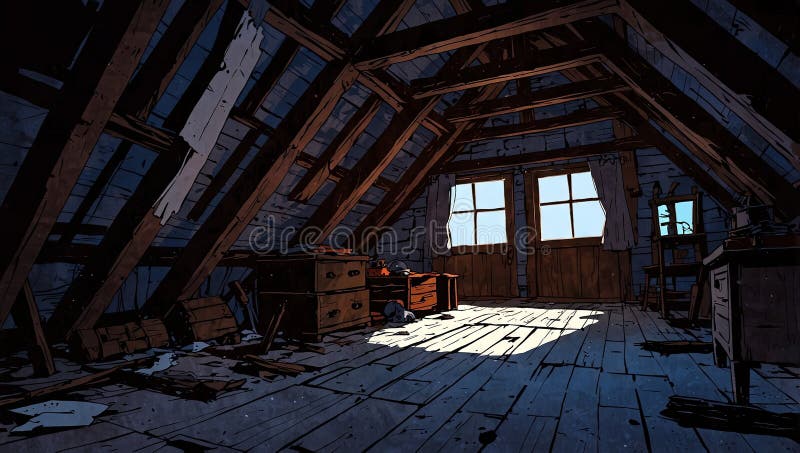 Haunted Attic Scene, Abstract Digital Illustration. Anime Style Stock ...