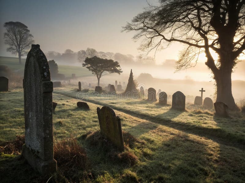 Haunted Autumn Graveyard a Misty Eerie Landscape of a Spooky Cemetery ...