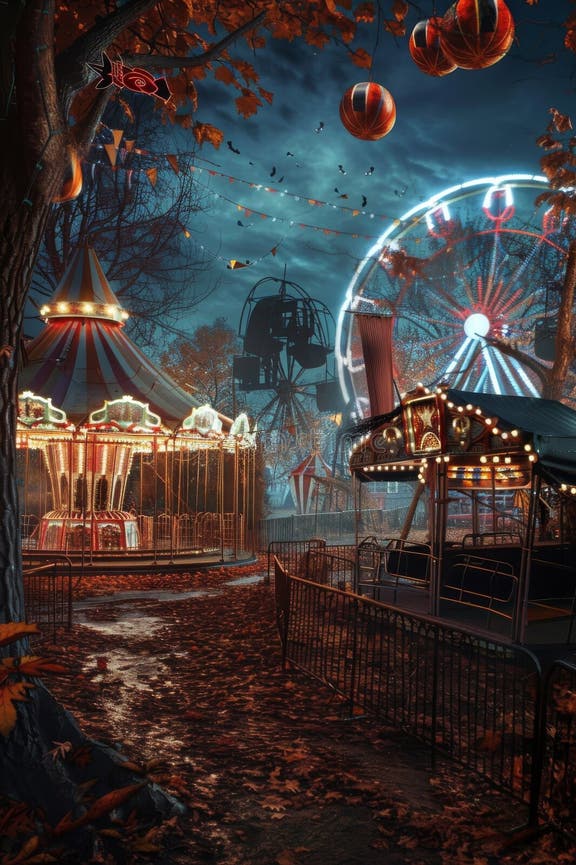 Haunted Carnival Ride Halloween Backdrop Stock Illustration ...