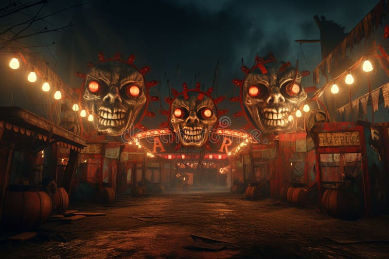 Haunted Carnival Rides Rusty and Abandoned Stock Illustration ...