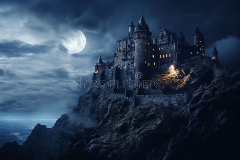 Haunted Castle on Cliff a Haunted Castle Perched Stock Illustration ...