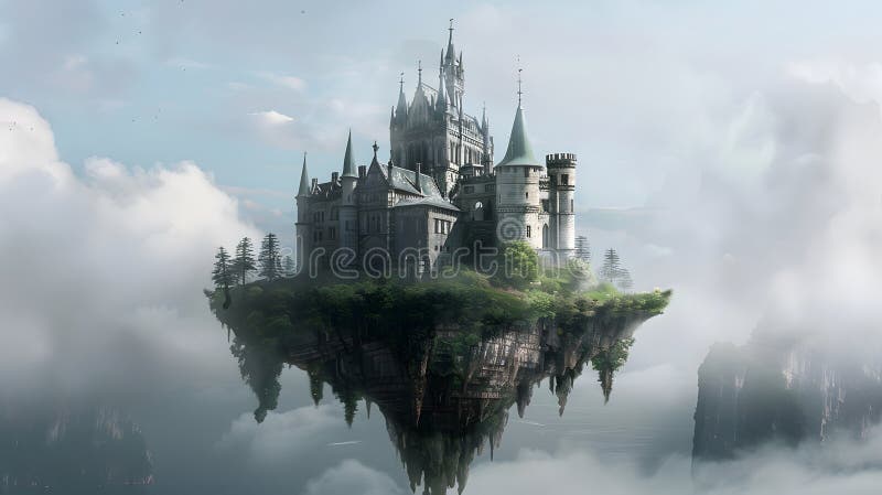 Haunted Castle on Floating Island Stock Illustration - Illustration of ...